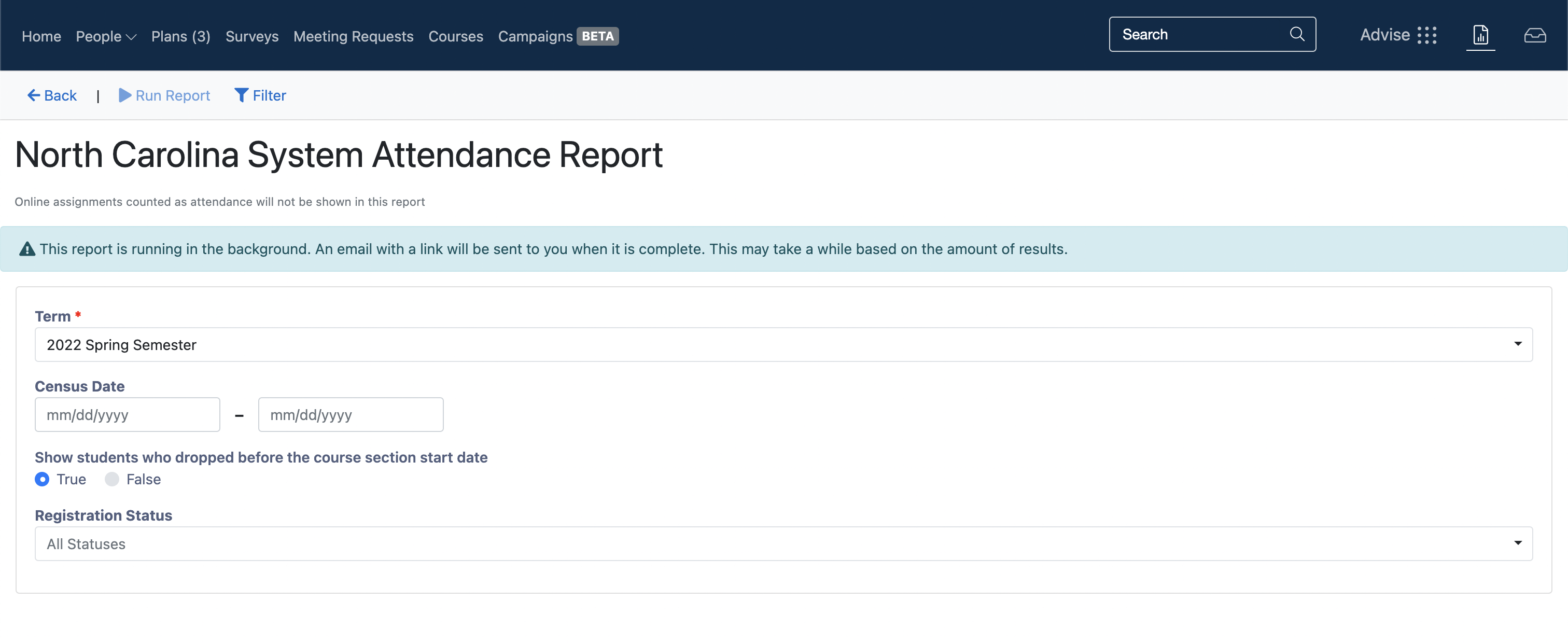 North Carolina CC System Attendance Report – Watermark