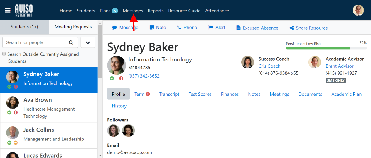 Sending a Message to a Student/Group of Students – Watermark