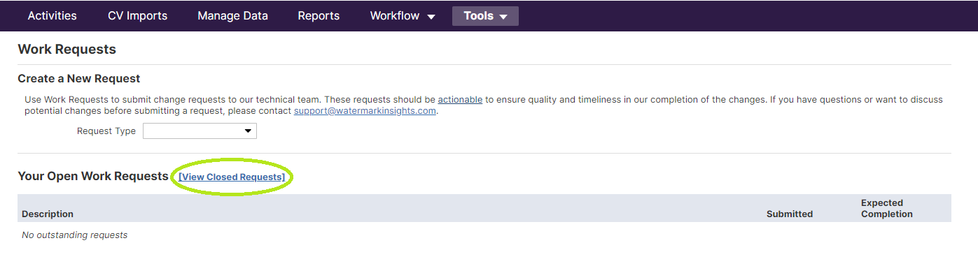 Overview of Work Requests – Watermark