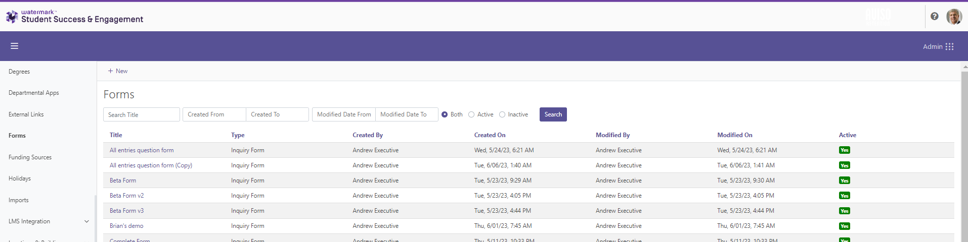 Forms Administration - Inquiry Forms – Watermark