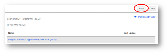Recalling an ADMISSIONS Application and a Standard Application – Watermark