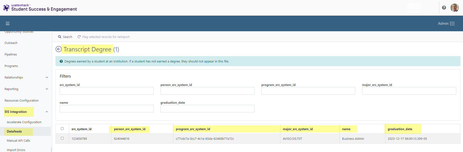 Where can I see a student's Graduation Date in SS&E? – Watermark