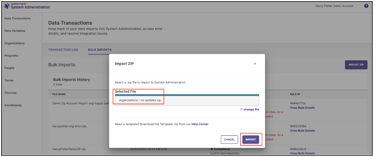 Bulk Import via ZIP folder, with Template – Watermark