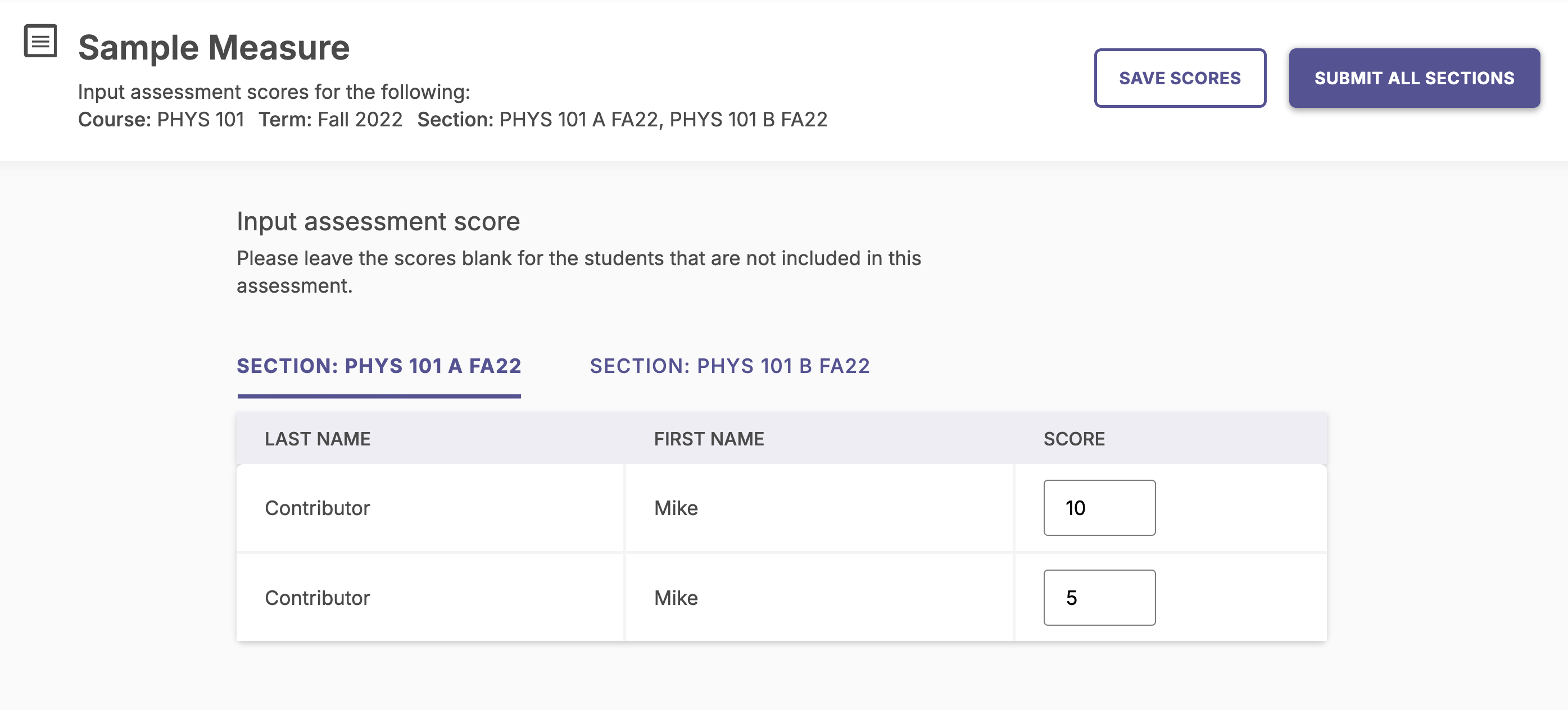 Entering Scores (Faculty View) – Watermark