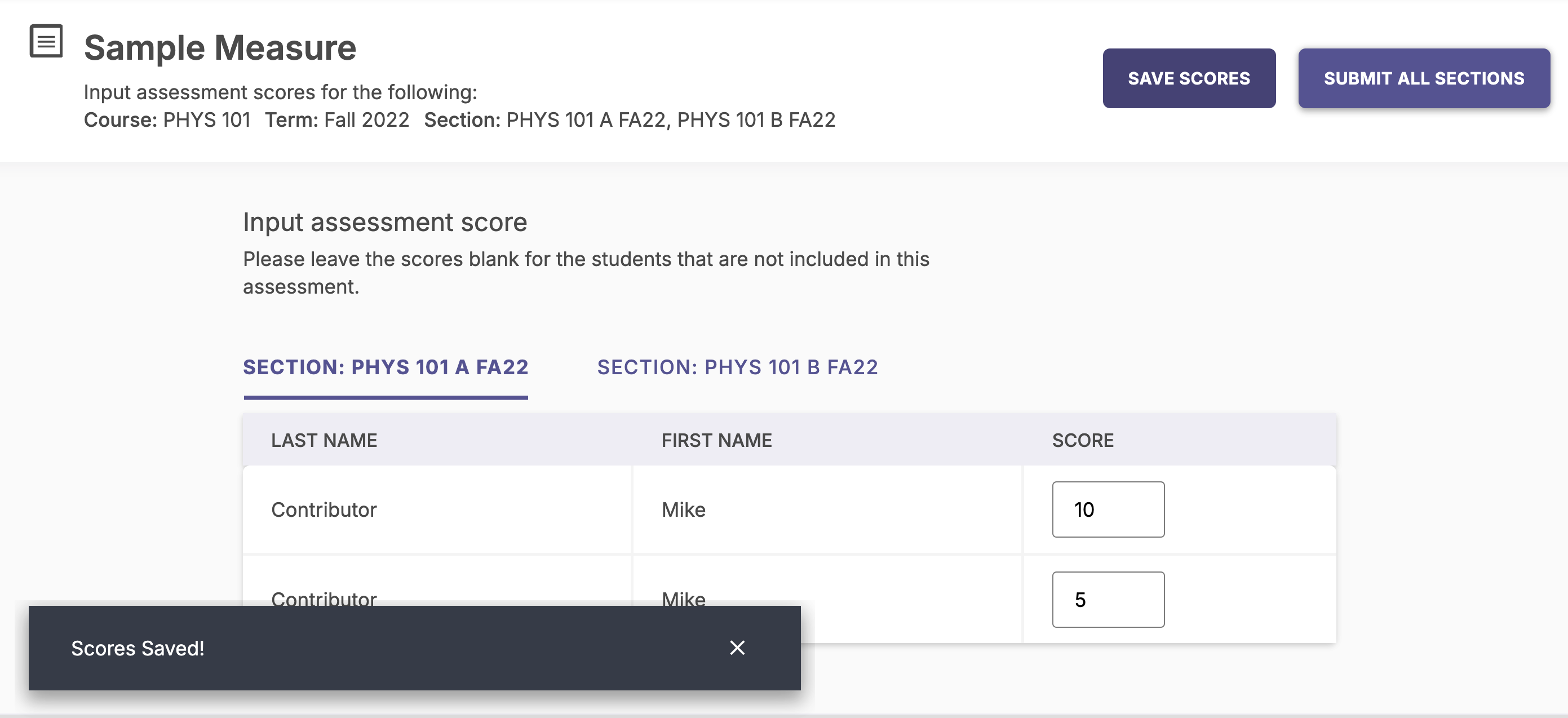 Entering Scores (Faculty View) – Watermark