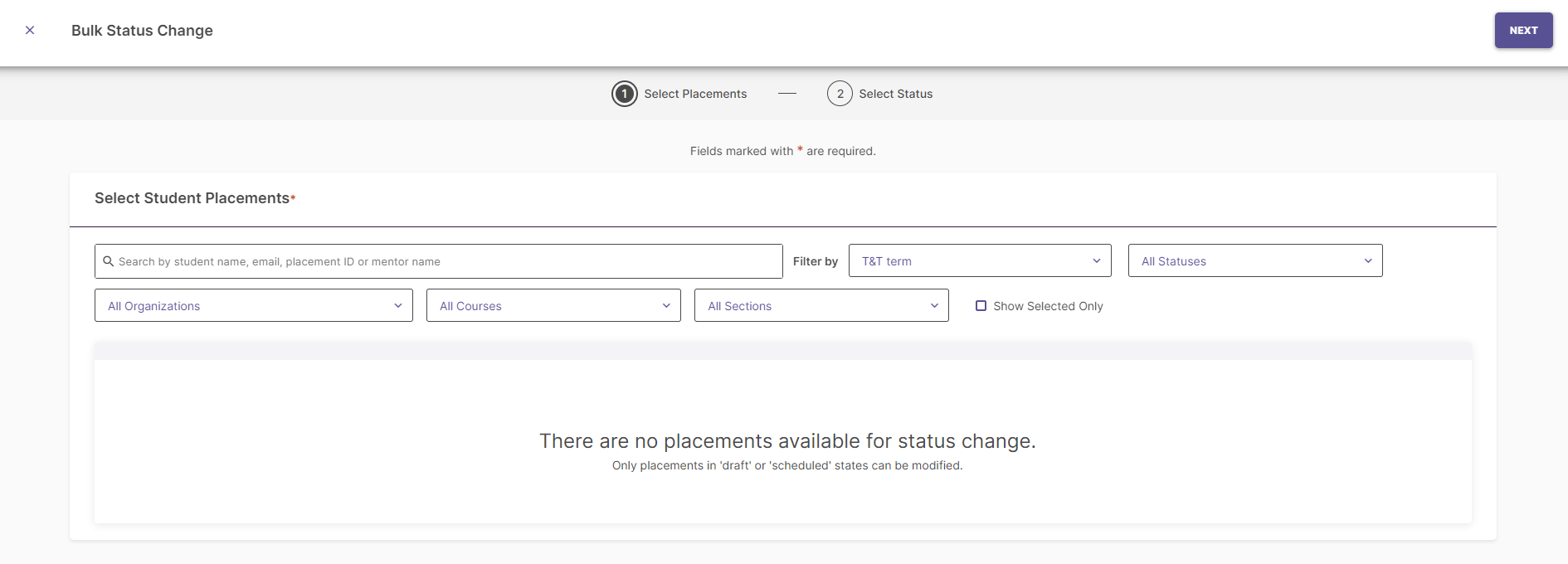 Placement Management - Change Placement Statuses in Bulk – Watermark