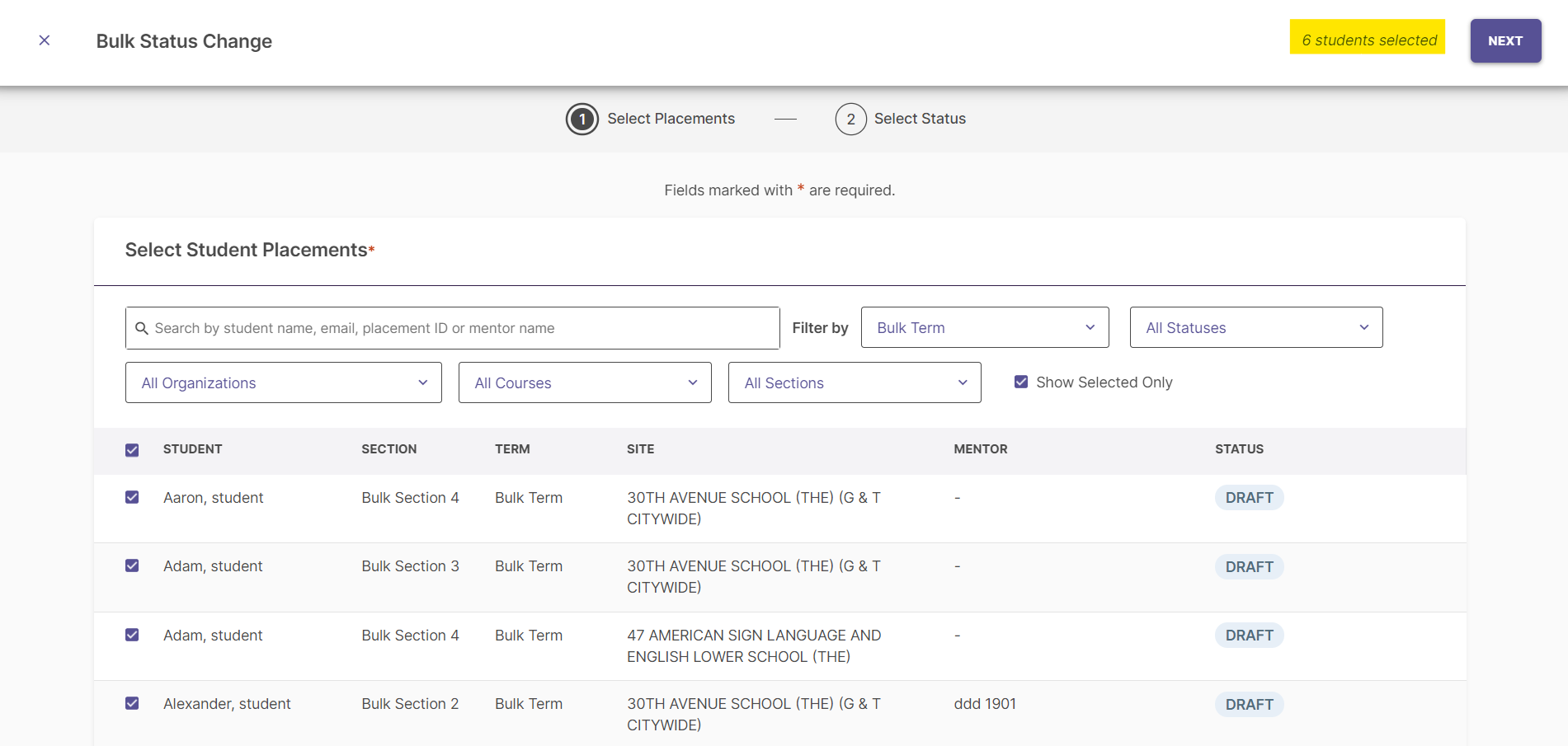 Placement Management - Change Placement Statuses in Bulk – Watermark