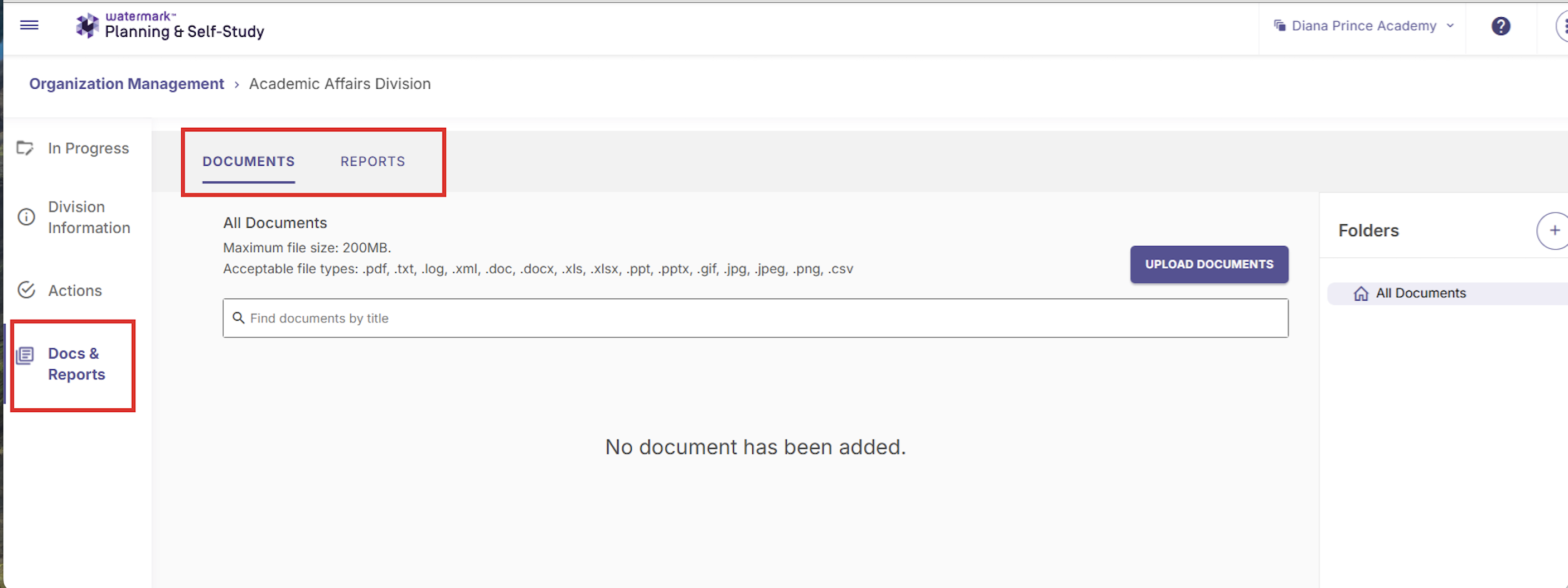 Accessing Docs and Reports – Watermark