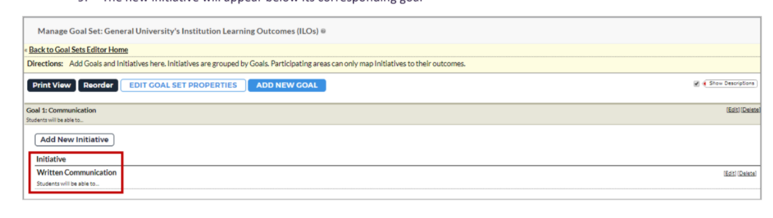 Organization Goals Editor – Watermark