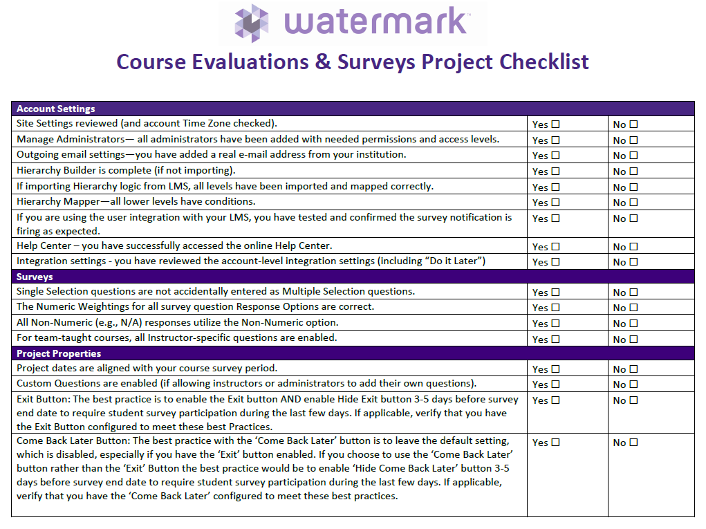 Project Review Checklist – Watermark